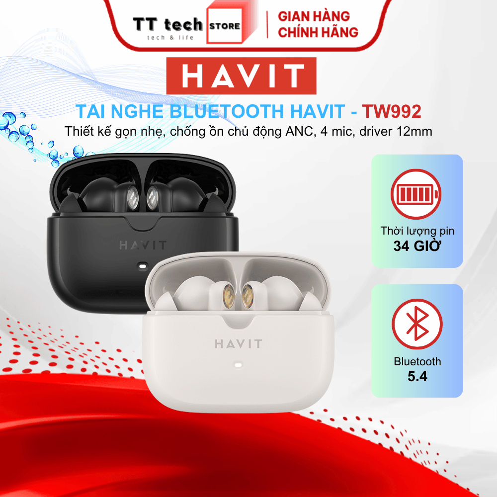 Tai Nghe Không Dây Havit TW992 4 mic ENC, Chống ồn gió, Bluetooth 5.4 ...
