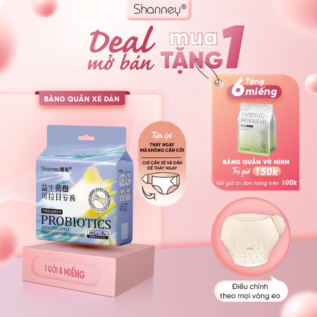 Băng vệ sinh nữ dạng quần Shanney TPU xé dán tiện lợi, bvs vải không ...