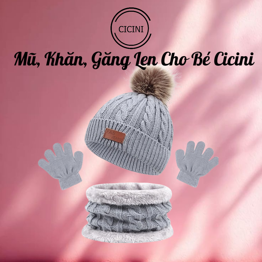 Set Mũ Len, Khăn Len Cicini Lót Lông, Găng Tay Mã T53 Dành Cho Bé Trai ...