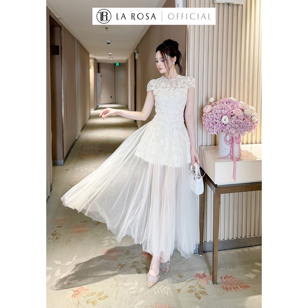 La Rosa Đầm Maxi Dự Tiệc Chất Ren Hoa Cao Cấp, Váy Cổ Tròn Ngắn Tay ...