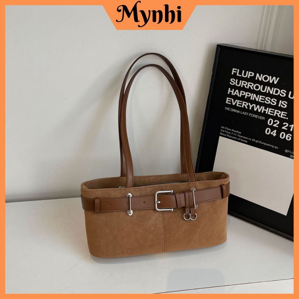 Túi xách da lộn nâu nữ cao cấp Mynhi – Thiết kế belt sang trọng, phong ...