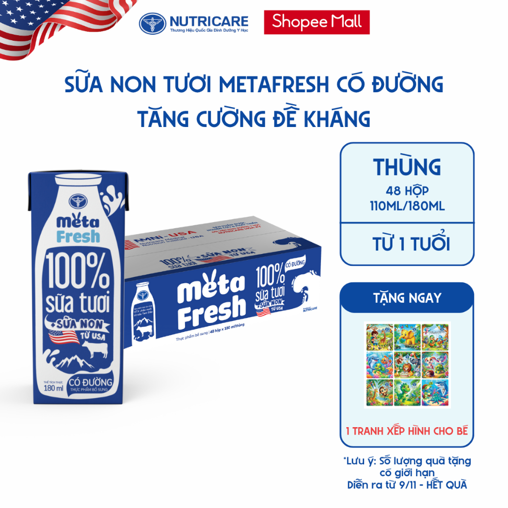 Thùng 48 Hộp Sữa Tươi META FRESH Có Đường Nutricare Sữa Tươi Tiệt Trùng ...