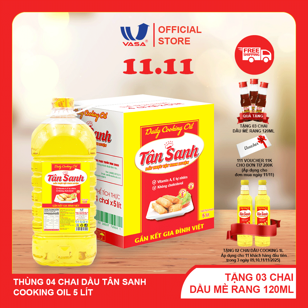 [TẶNG 3 CHAI DMR 120ML] 1 Thùng 4 Chai Dầu ăn Tân Sanh Chiên Giòn ...
