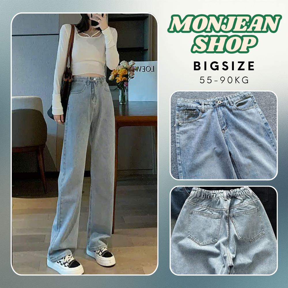 Quần jean nữ ống rộng Bigsize 40kg-90kg, kiểu dáng ống suông rộng, quần ...
