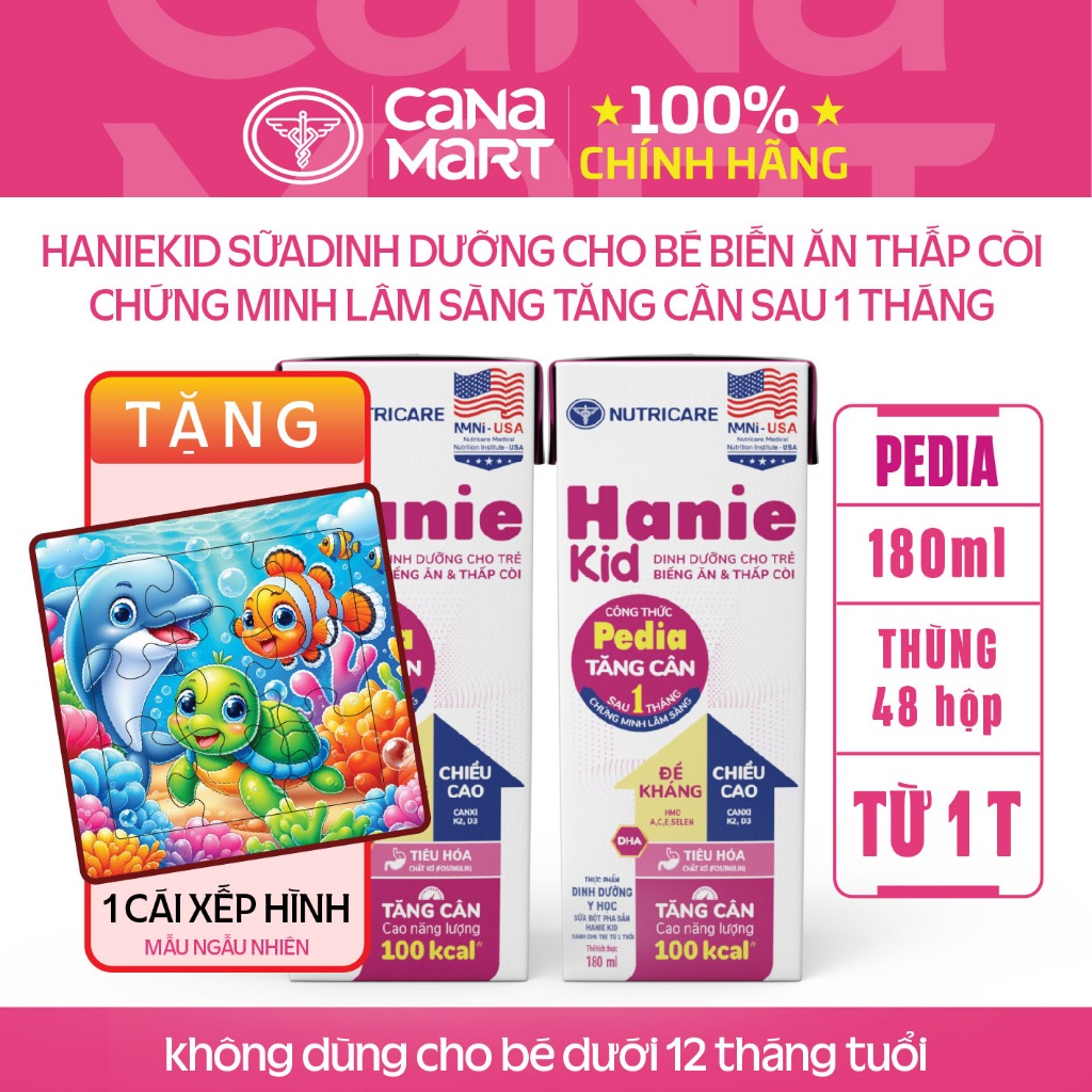 Thùng 48 hộp sữa bột pha sẵn Hanie Kid Nutricare cho trẻ biếng ăn suy ...