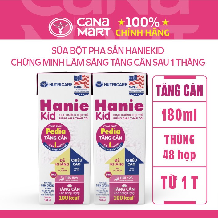 Thùng 48 hộp sữa bột pha sẵn Nutricare Hanie Kid cho trẻ biếng ăn suy ...