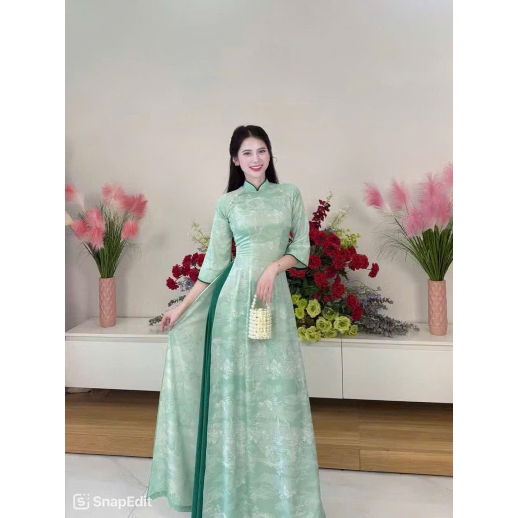 HYNA Thiết kế áo dài Truyền Thống gấm lụa 2D hoạ tiết Thuỷ Mặc cách tân ...