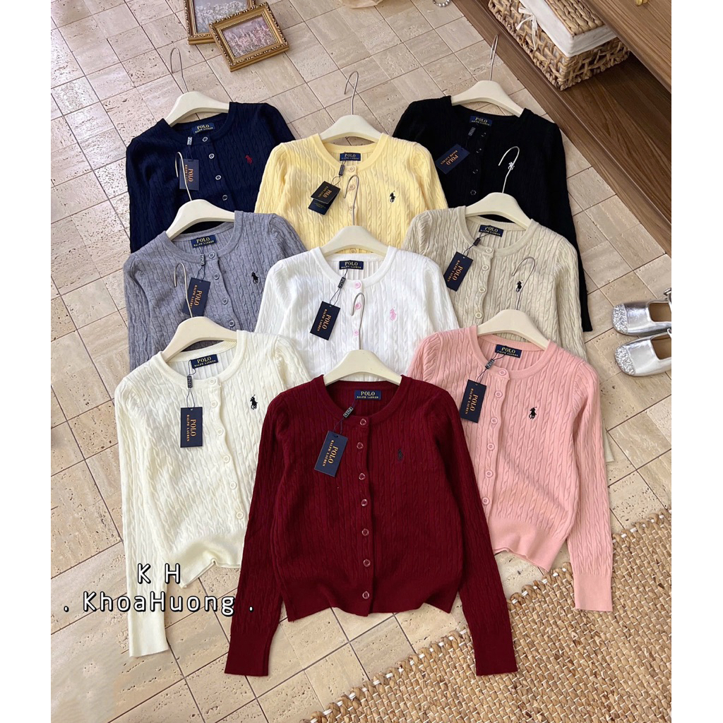 (Hương Muối) Áo cardigan len thừng thêu NGỰA form nhỏ mác polo đen ...