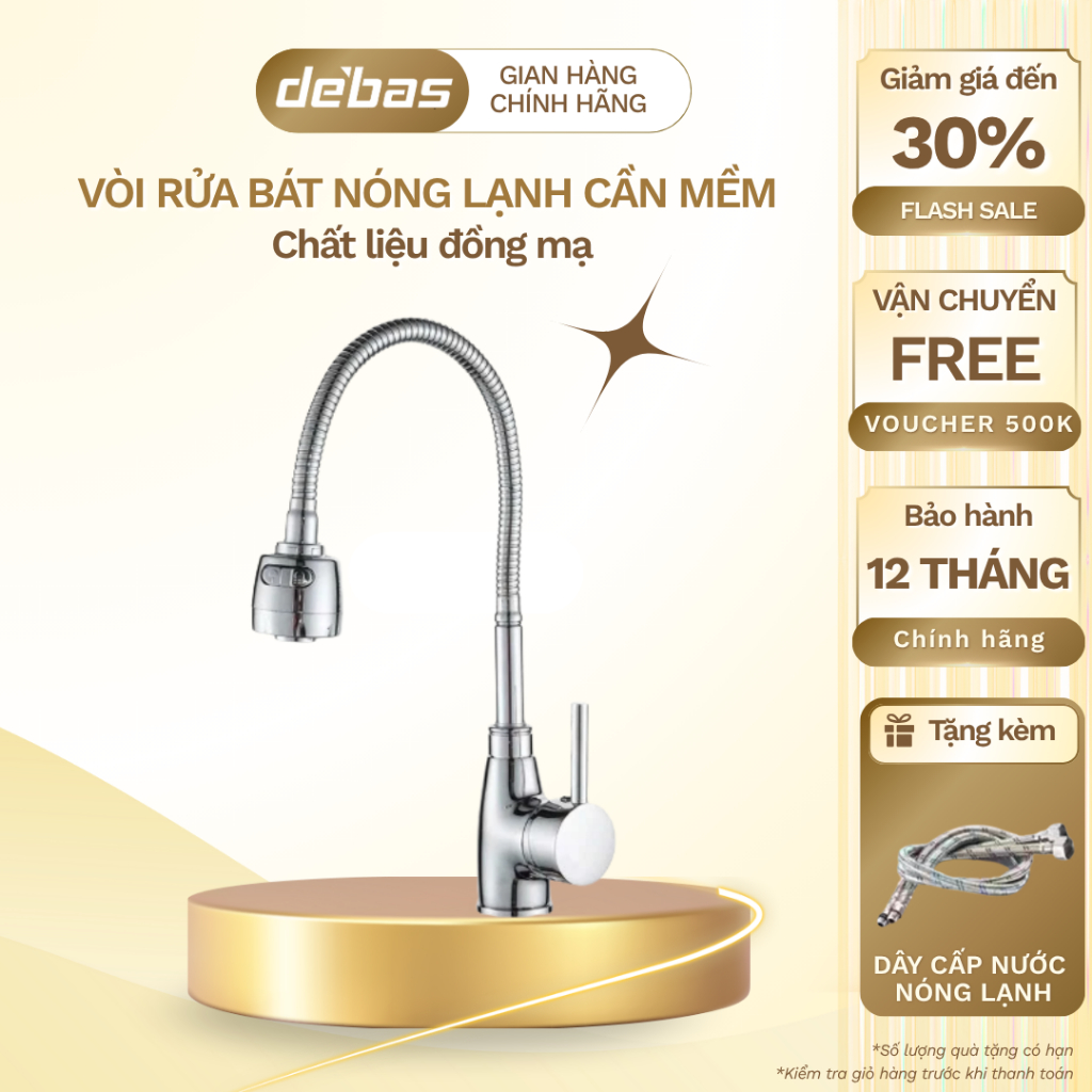 Vòi rửa bát đồng mạ crom lò xo bẻ xoay 360 độ nóng lạnh gắn chậu cần ...