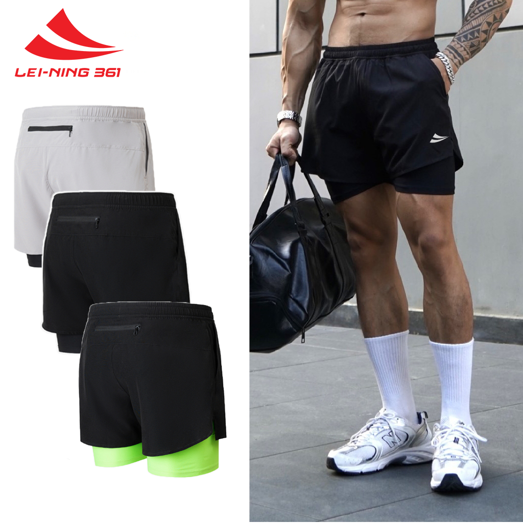 Quần Đùi Short Thể Thao Lei-Ning 361 Ngắn 2 Lớp Tập Gym Nam Xẻ V, Túi ...