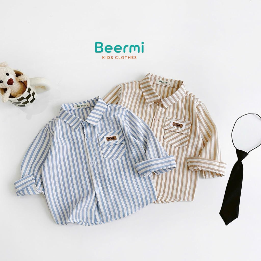Áo sơ mi dài tay kẻ sọc phối túi tag Beermi chất liệu mềm nhẹ thoáng ...