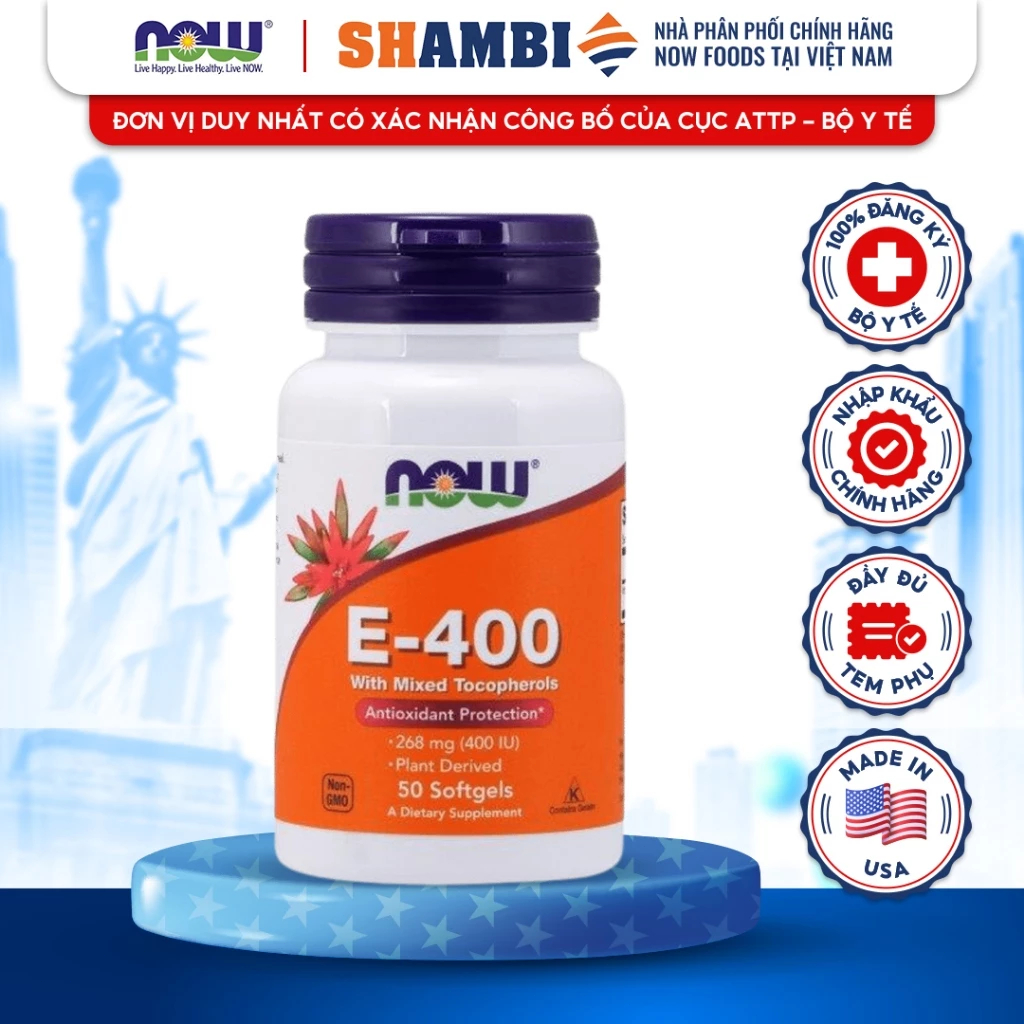 Viên Uống NOW FOODS E400 Mixed Tocopherols Bổ Sung Vitamin E, Chống Oxy ...