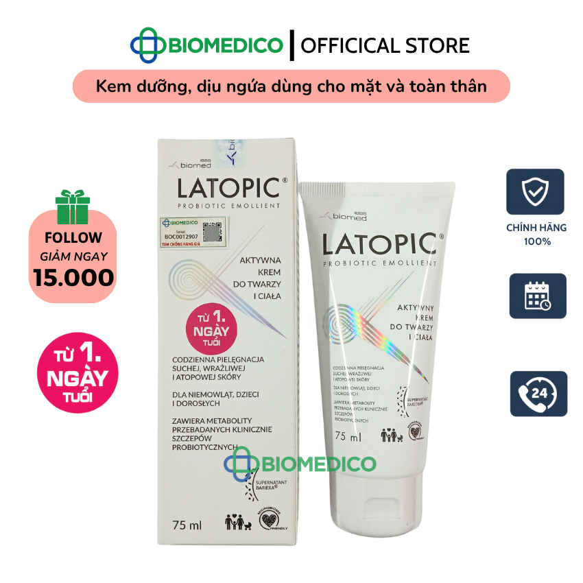 Kem dưỡng ẩm, dịu ngứa LATOPIC PROBIOTIC EMOLLIENT Active Face and Body ...