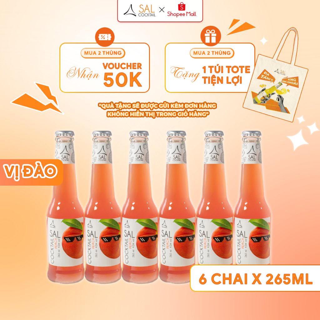 [ 16.11 - 30.11 - QUÀ TẶNG CHO ĐƠN TỪ 2 THÙNG ] Thùng 6 chai SAL COCKTAIL vị đào, 265ml/chai ...