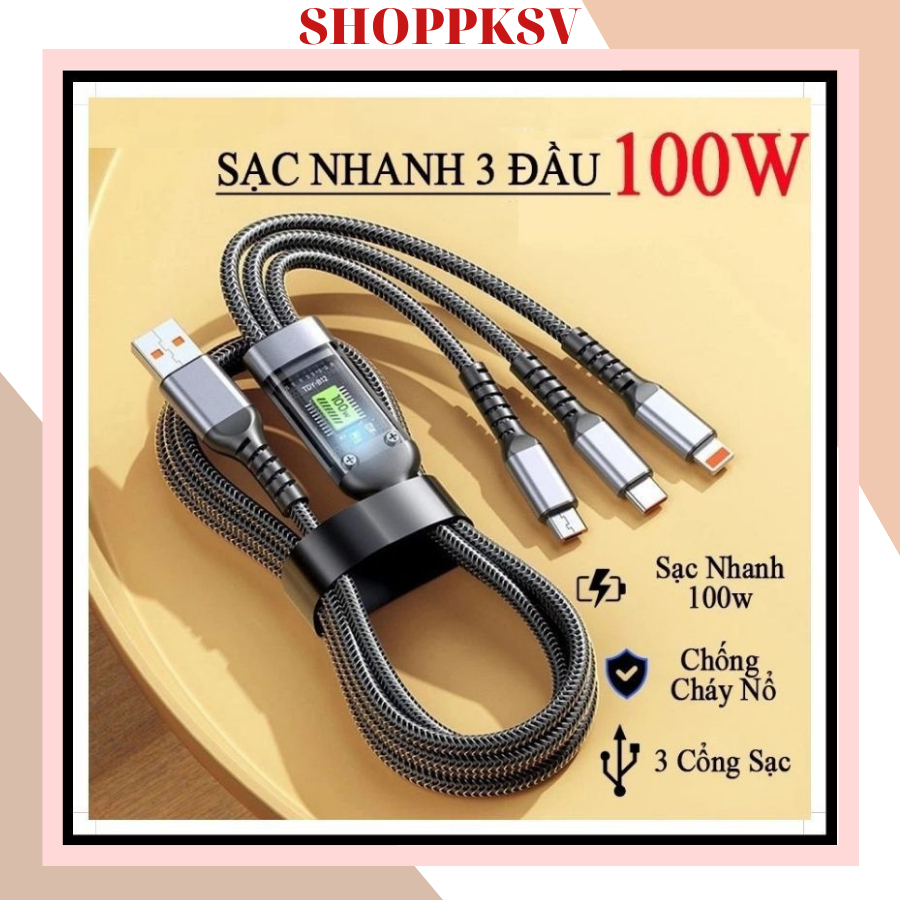 Cáp Sạc Nhanh 3 Đầu 100W, Dây Sạc Nhanh 3 Trong 1 Tự Ngắt | Shopee Việt Nam