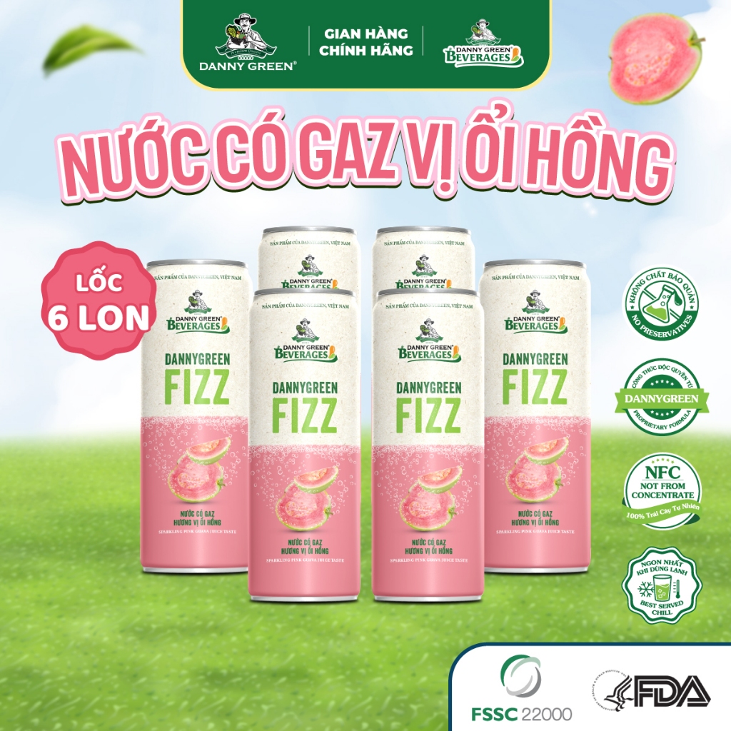 [GIẢM 20%] Lốc 6 Lon Nước Ép Có Gaz Hương Vị Ổi Hồng DANNYGREEN Fizz ...