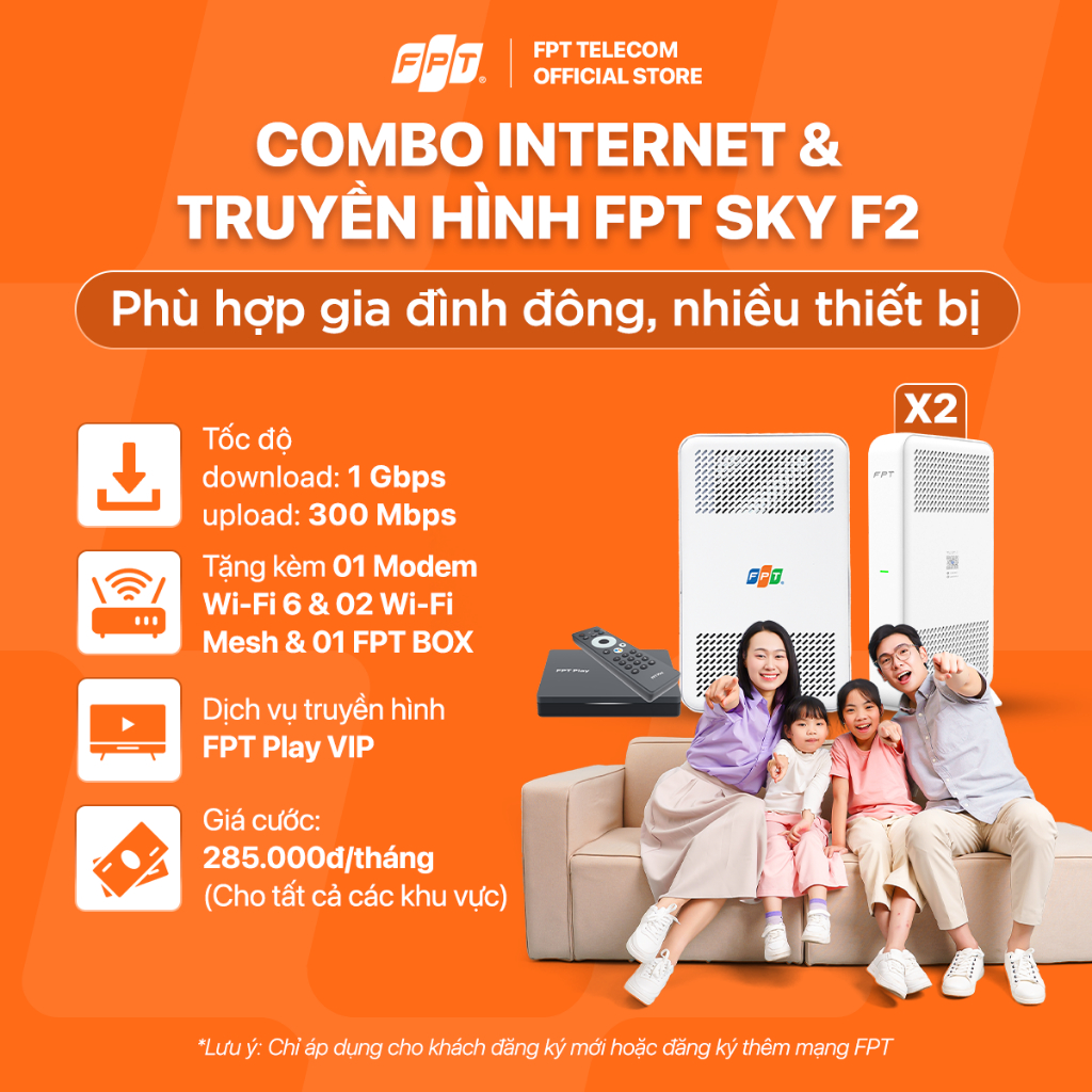 Combo FPT Internet Truyền Hình SKY F2 tốc độ đến 1 Gbps | Trang bị 01 ...