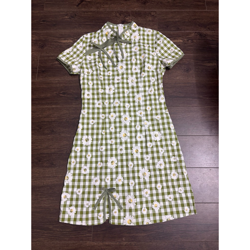 2hand. sườn xám cúc xanh eo 68. 98 | Shopee Việt Nam