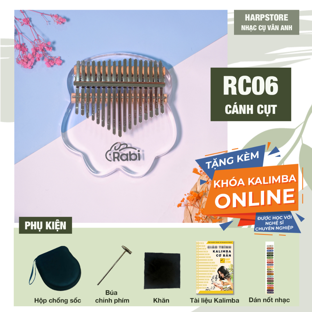 (TẶNG KHÓA KALIMBA ONLINE) Đàn Kalimba trong suốt Rabi giá siêu rẻ (Có ...