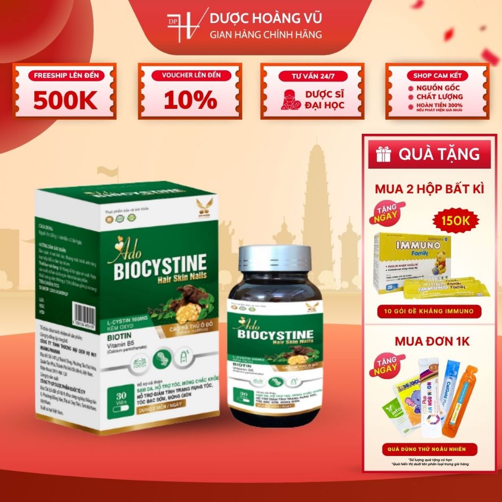ADO BIOCYSTINE Hair Skin Nail Viên Uống Hỗ Trợ Cải Thiện Sạm Da, Giúp ...