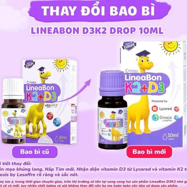 ( Date 15/9/2027)Vitamin K2 D3 Lineabon hỗ trợ hấp thụ canxi cho bé ...