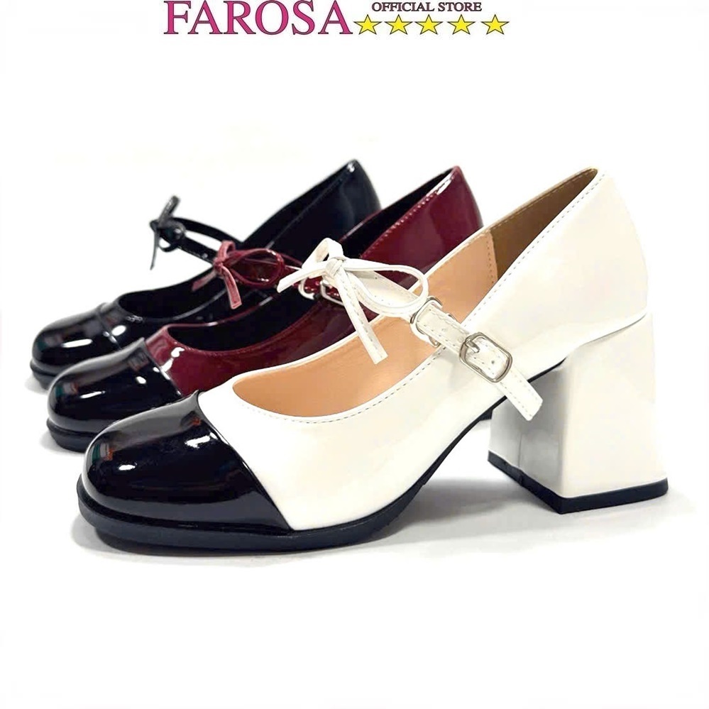 Giày cao gót nữ quai cài nơ gót 7cm FAROSA - H72 giày nữ phối da bóng ...