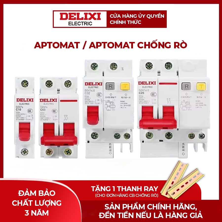 Aptomat Delixi 1P 2P Type 16A 20A 25A 32A 40A 63A CB chống giật RCBO ...