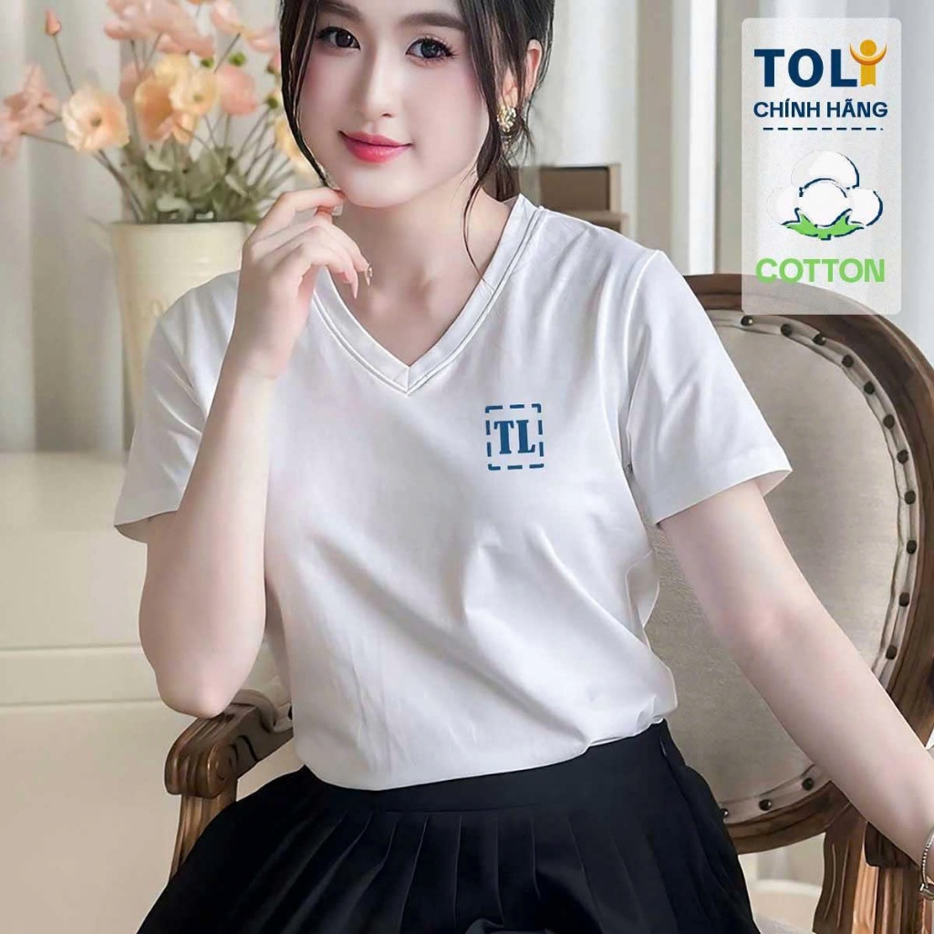 Áo thun nữ cổ tim TOLI PSA1001 – In chữ TL viền ngực trái, form vừa ...