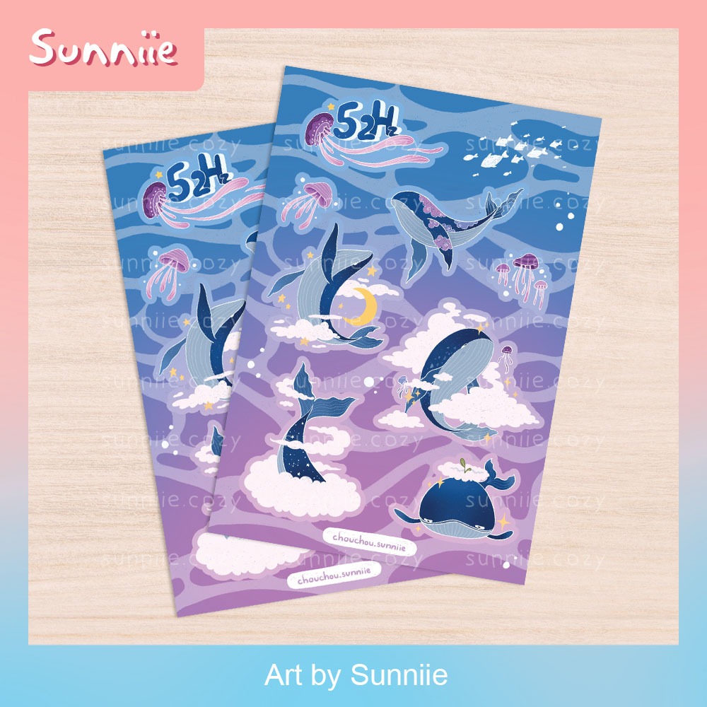 Sticker hình dán 52Hz Cá voi cô đơn xinh xắn cán màng kim tuyến a6 ...
