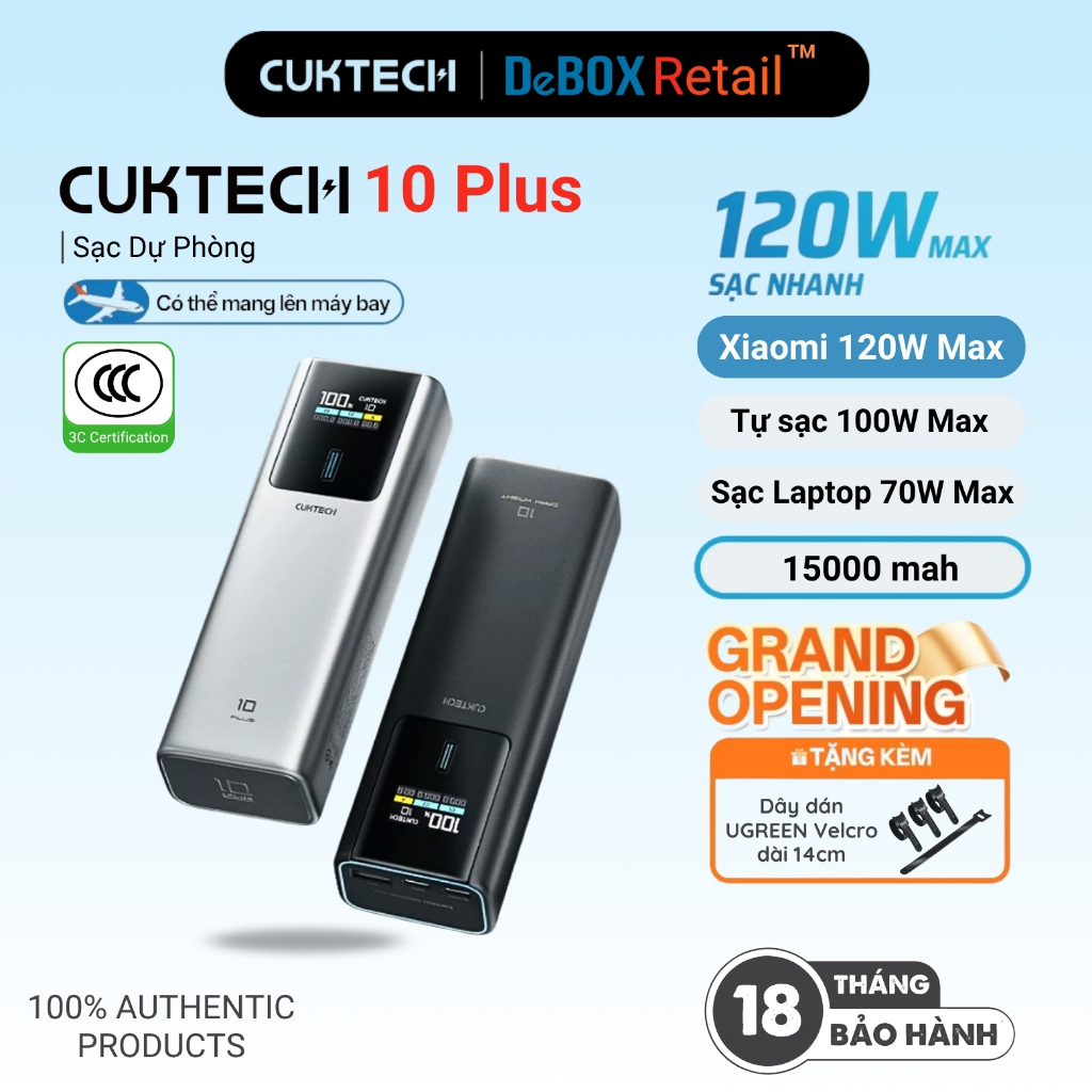 Pin Sạc Dự Phòng CUKTECH 10 Plus Sạc Nhanh 120W 15000mAh Hỗ Trợ Xiaomi 120W, Laptop70W Samsung ...