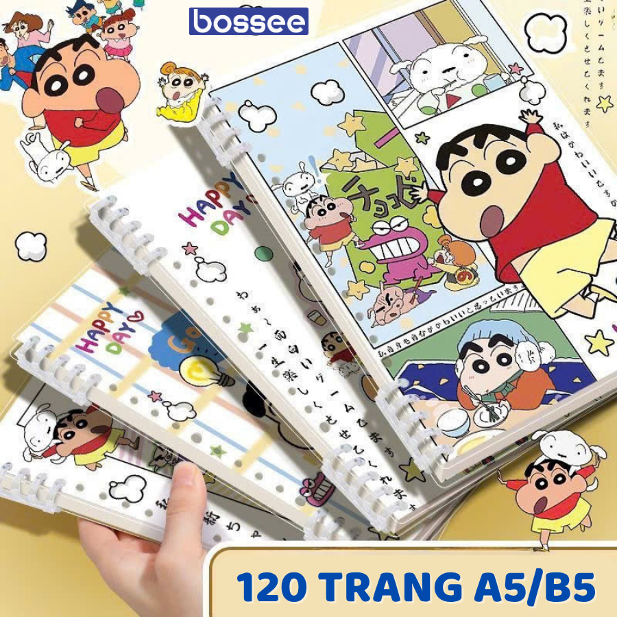 Set sổ còng binder Shin Chan 120 trang Bossee A5 B5, vở thay giấy ...