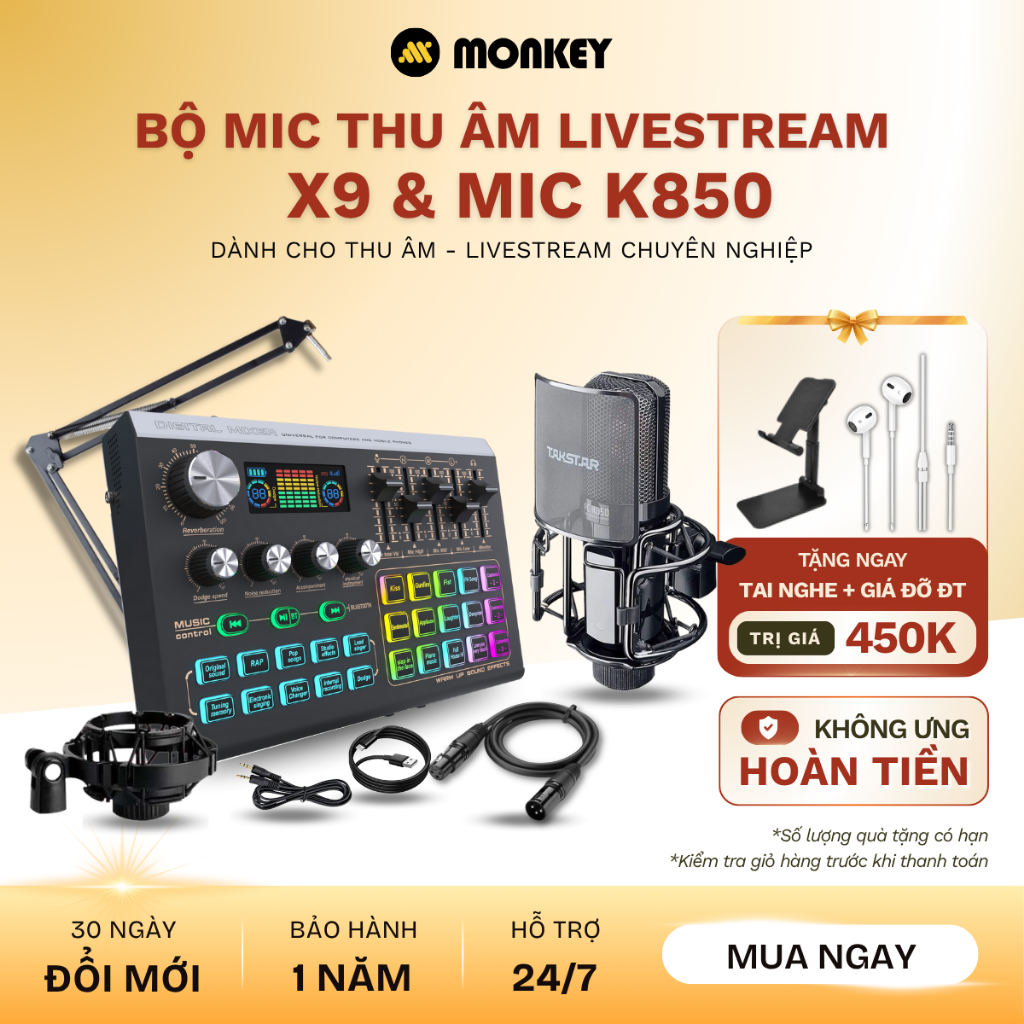 Bộ Combo Mic Thu Âm Hát Livestream Sound Card X9 & Mic K850 Dành Cho ...