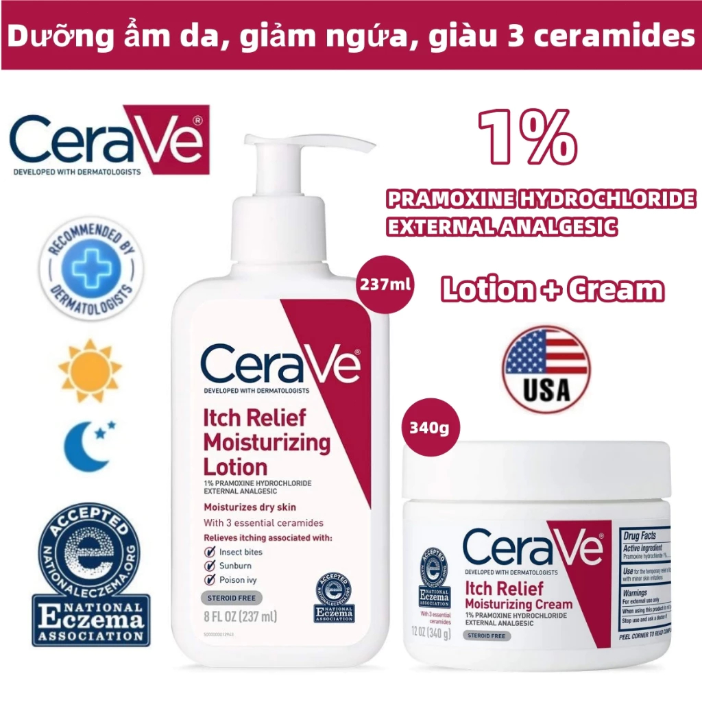 Cerave Moisturizing Cream Dưỡng thể làm dịu da Kem dưỡng ẩm Itch Relief ...