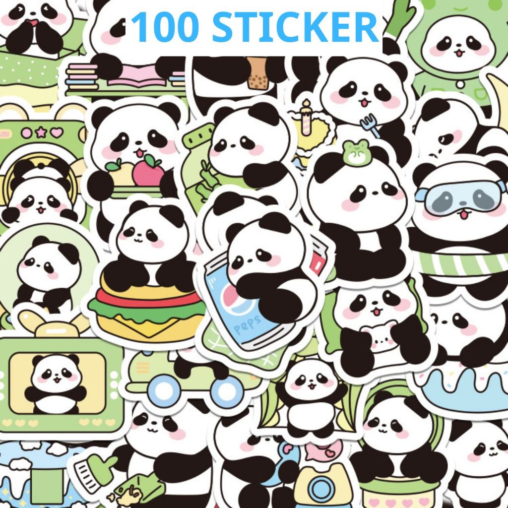 Bộ 100 sticker gấu trúc dễ thương hình dán trang trí sổ tay laptop điện ...