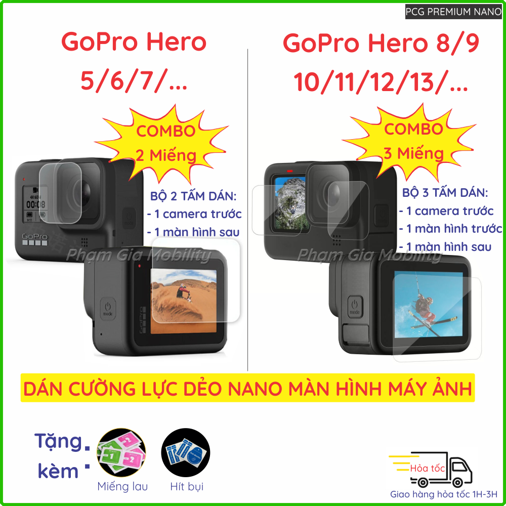 TRỌN BỘ TRƯỚC SAU dán màn hình cường lực dẻo nano GoPro Go Pro Hero 5 6 ...