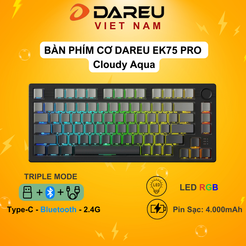 Bàn phím cơ DAREU EK75 PRO Cloudy Aqua (Triple Mode ,Hotswap, RGB ...