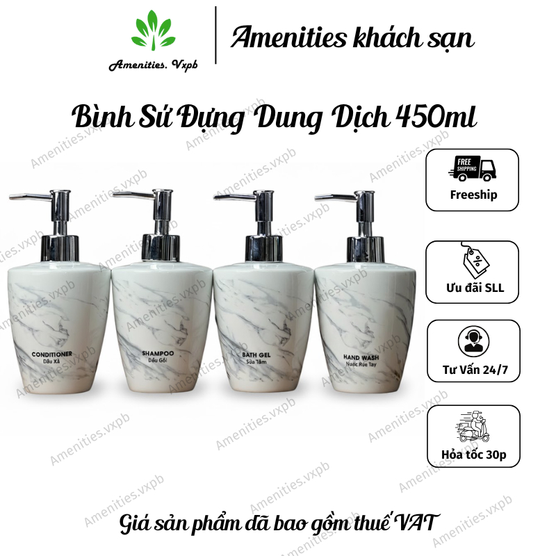 Bình gốm sứ dáng chóp họa tiết men đá đựng dầu gội, sữa tắm, dầu xả ...