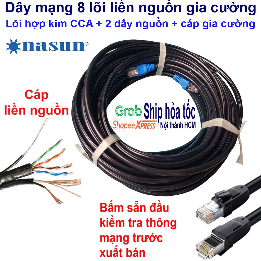 10m - 50m Dây mạng 8 lõi liền nguồn có cáp gia cường, cáp lan, cáp mạng ...