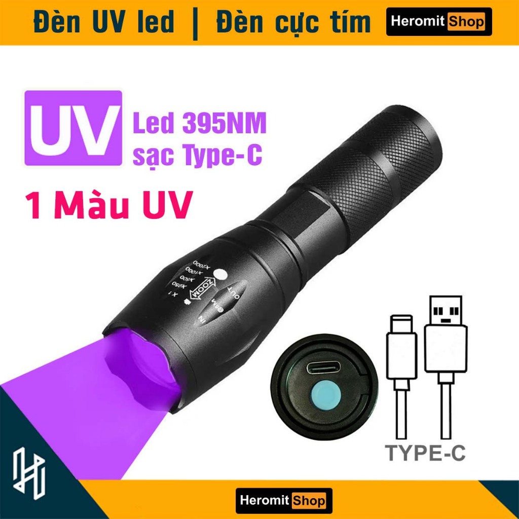 Đèn Tia Cực Tím 1 Màu , Đèn UV 395nm cổng sạc Type-C UV-1 ( kèm thẻ UV ...