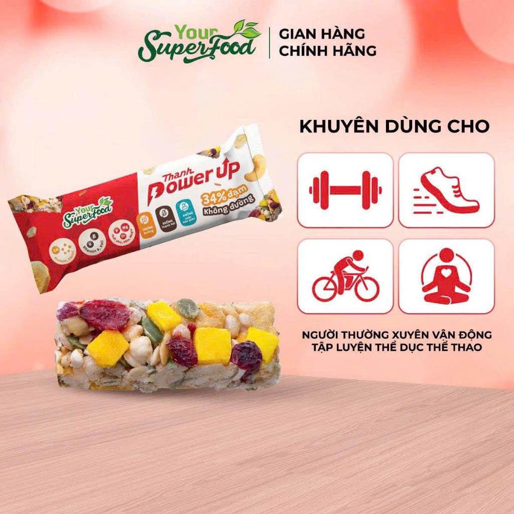 Thanh Năng Lượng Power Up Bar – Không Đường – 34% Đạm - | Shopee Việt Nam