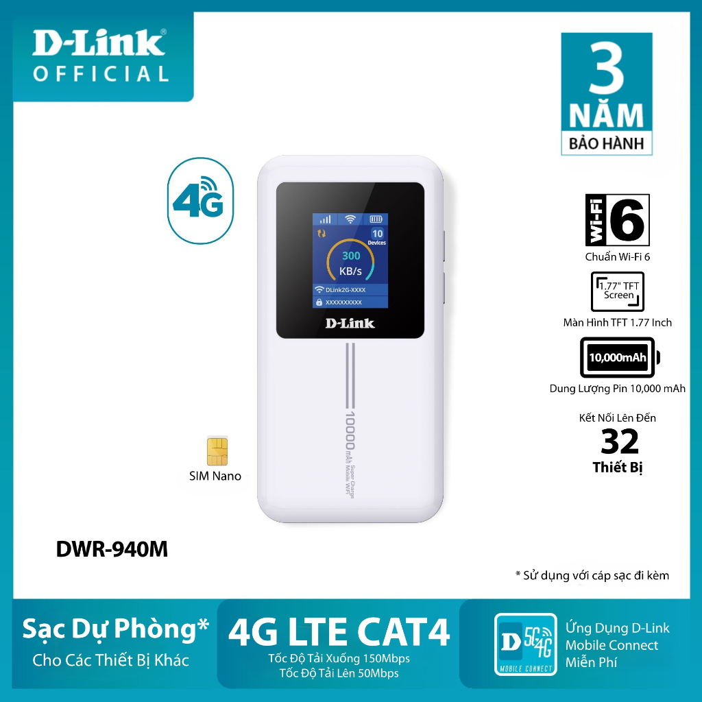 Bộ phát Wifi di động D-Link DWR-940M | 4G LTE CAT4 | MiFi Mobile Router ...