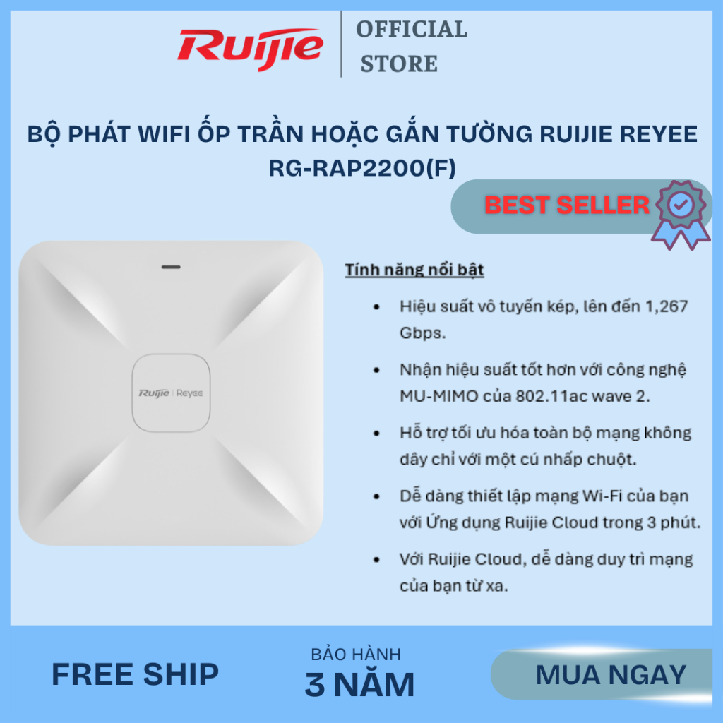 Bộ phát Wifi ốp trần hoặc gắn tường RUIJIE REYEE RG-RAP2200(F) | Shopee ...