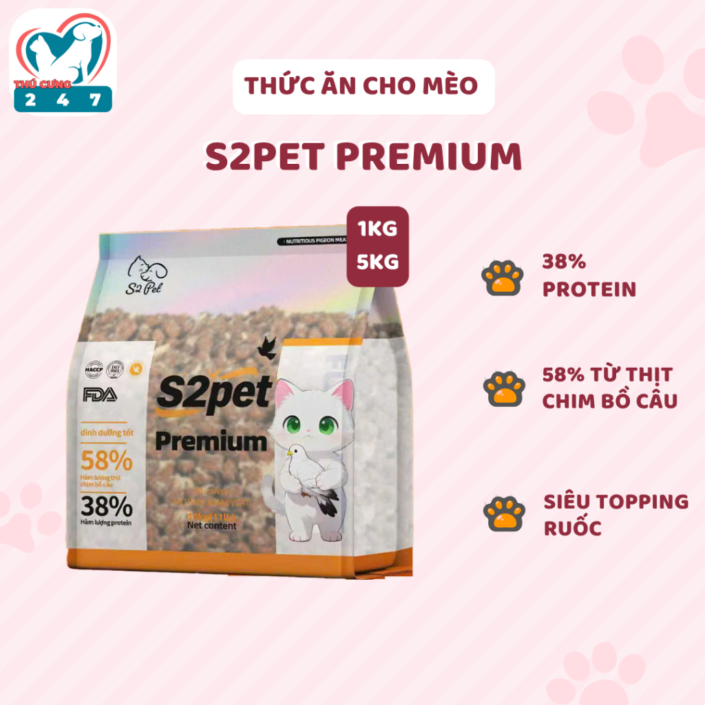 Thức Ăn Hạt Cho Mèo S2 PET S2 Premium Gói 1Kg/5KG Siêu Topping Ruốc Cho ...