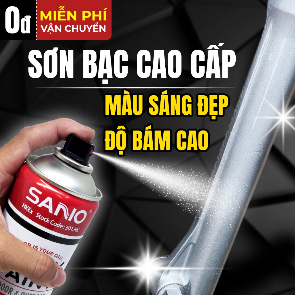 Sơn bạc ánh kim chai xịt cao cấp SANO, sơn xịt cho xe, kim loại cho màu ...