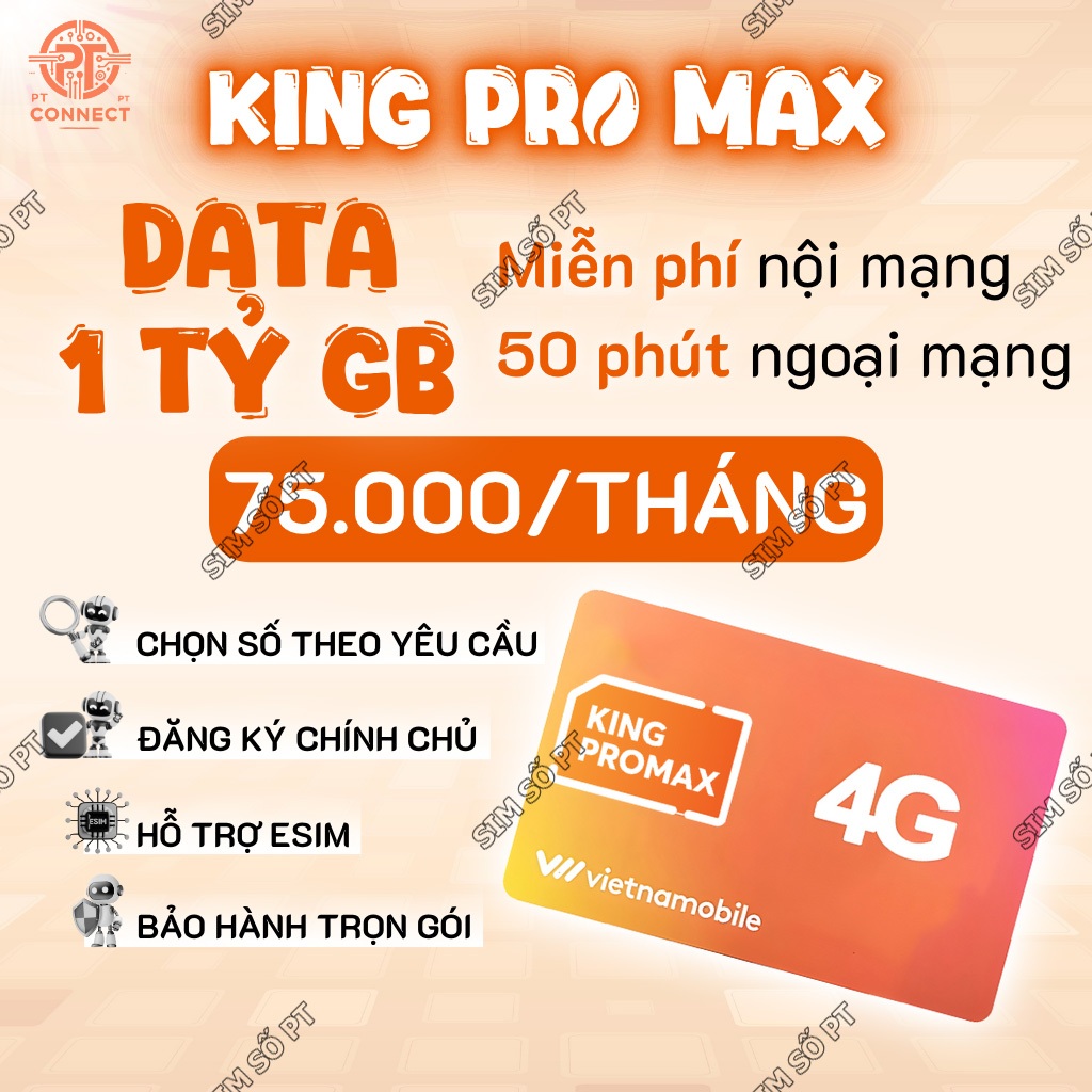 SIM Data 1 Tỷ GB/Tháng King Pro Max – Gọi Nội Mạng Free – 100K Ngoại ...