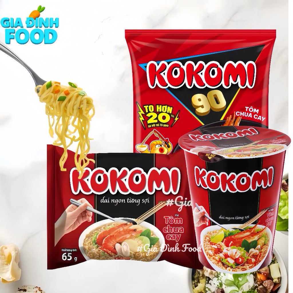 Mì Kokomi tôm chua cay combo 5 gói/ly, 65g và 90g | Shopee Việt Nam