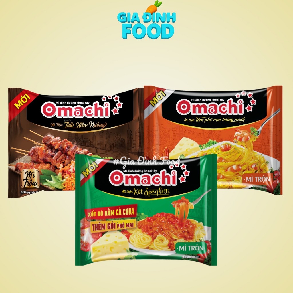 Mì trộn Omachi Spaghetti/ Thịt xiên nướng/ Xốt tôm phô mai trứng muối ...