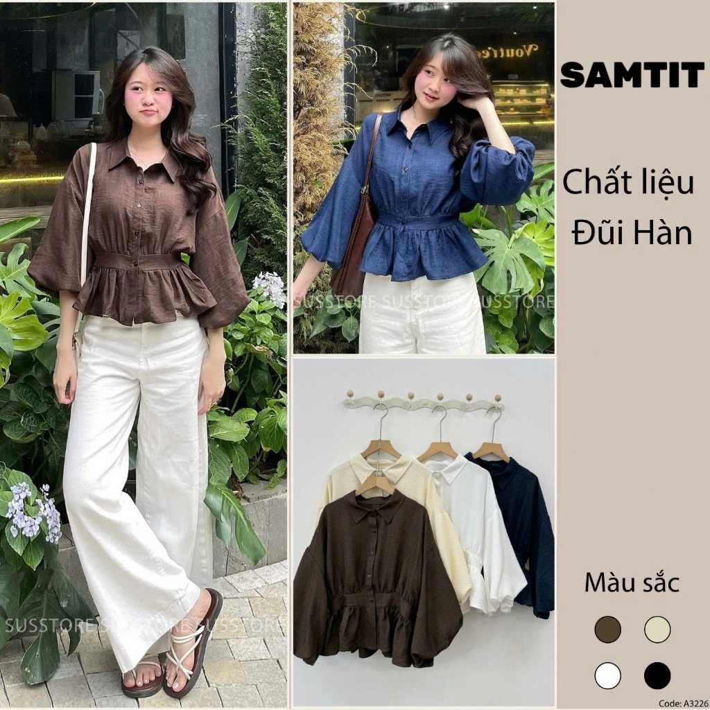 Áo Sơmi Bo Eo Lưng Chun Tay Bồng Cúc Dọc Đũi Hàn SAMTITCLOTHING MA4226 ...