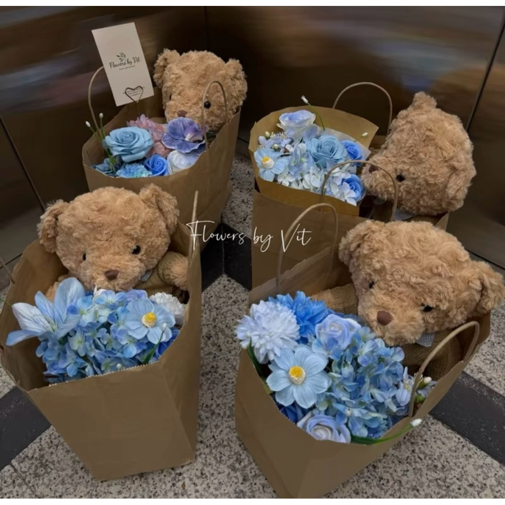 Set quà Gấu teddy ôm bó/trụ hoa tặng Boy’s day 19/11 bạn nam siêu dễ ...