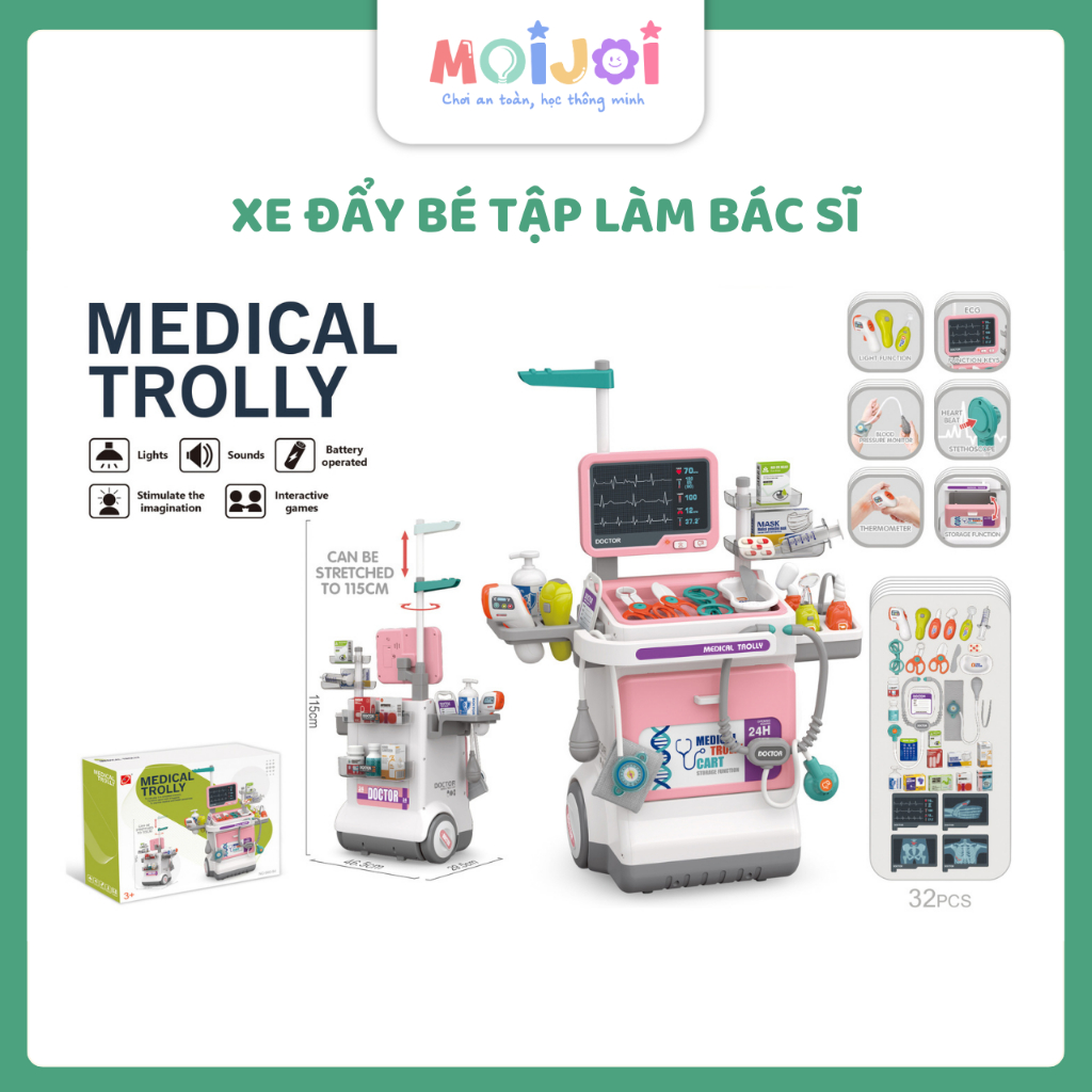 Đồ chơi xe đẩy bác sĩ Medical Trolly – Bộ đồ nghề bác sĩ cho bé 32 chi ...